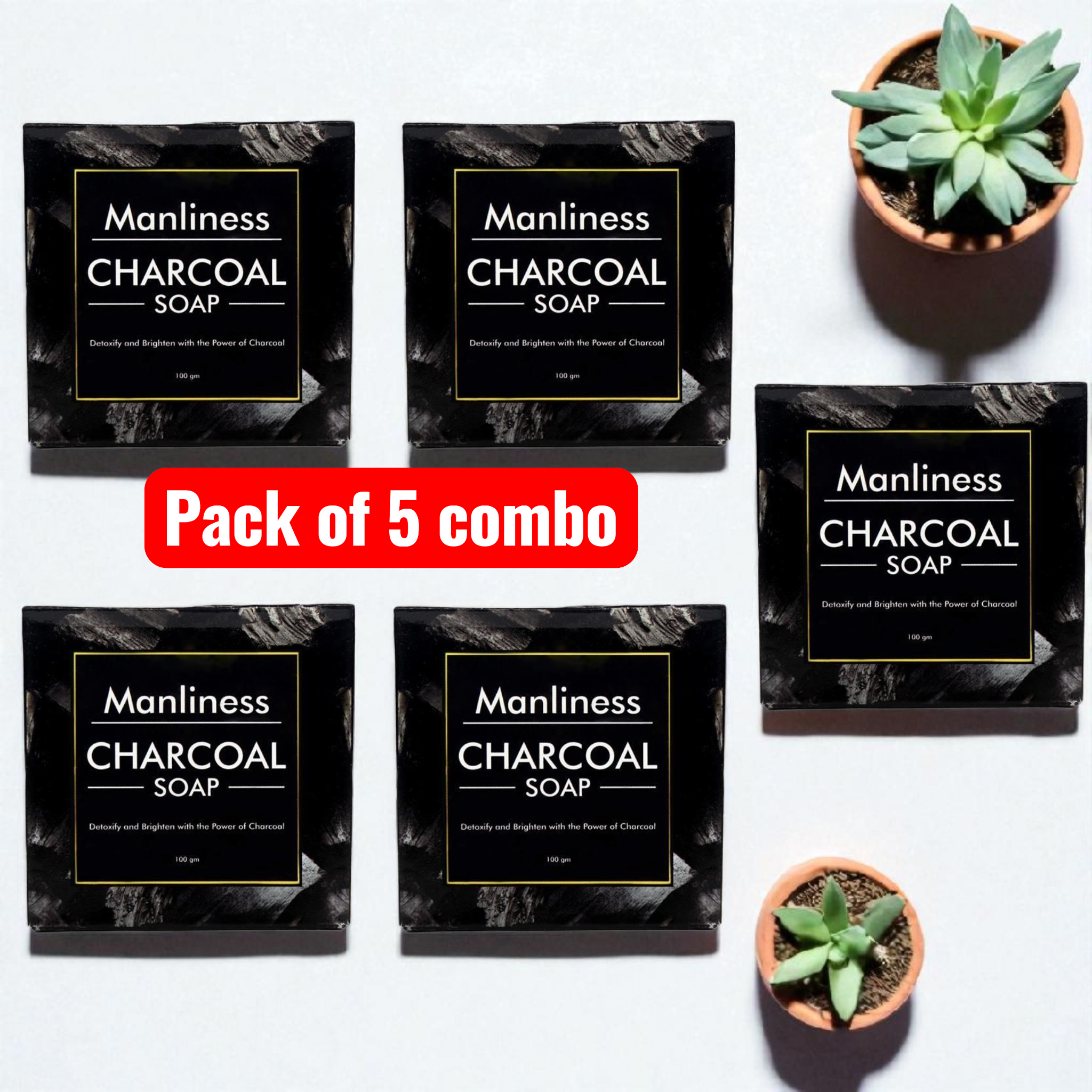 5.Manliness glycerine charcoal soap (pack of 5) 100 g – MANLINESS